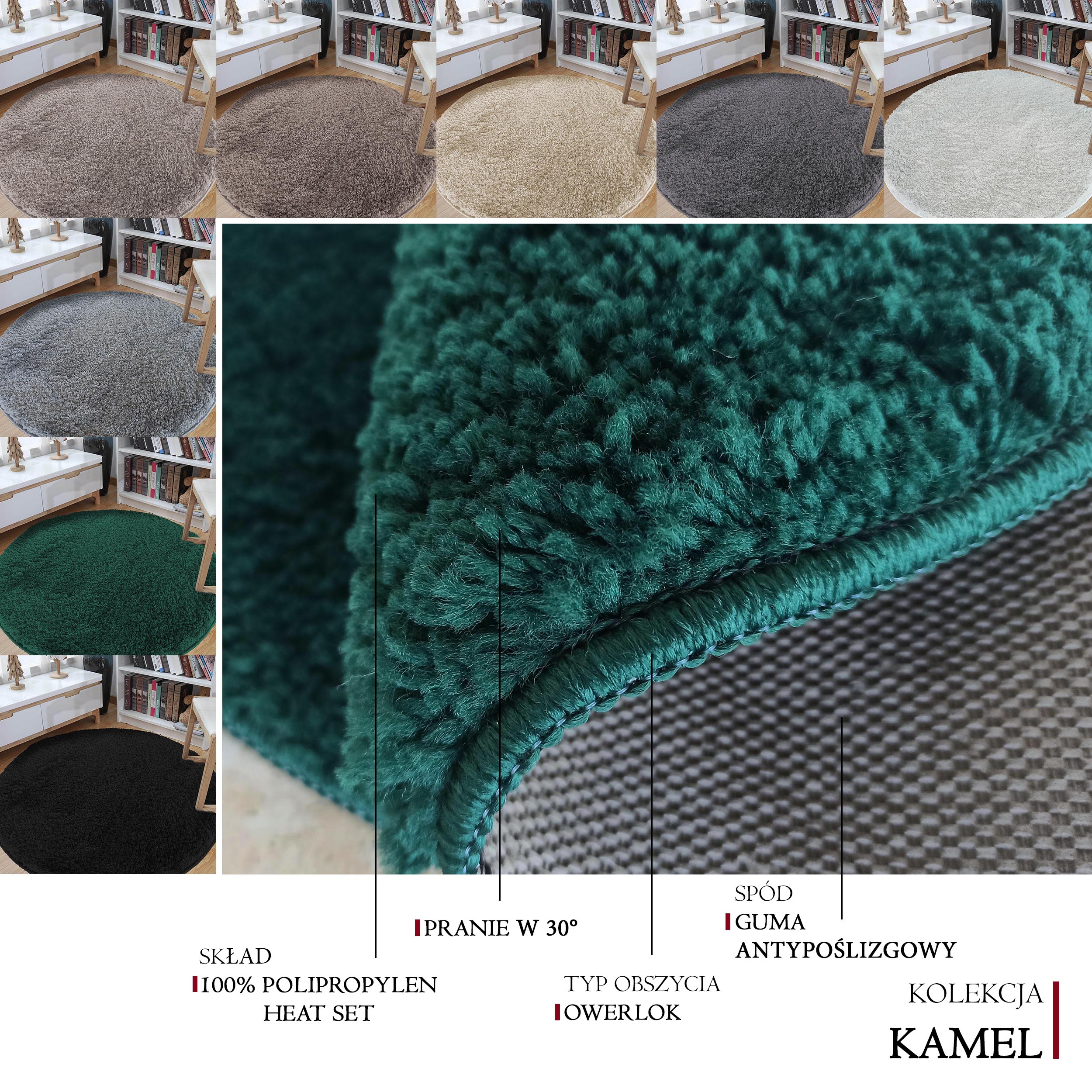 Dywan Kamel Typu Shaggy Nowoczesny Koło - Czarny Soft | 120 cm | CKAM ...