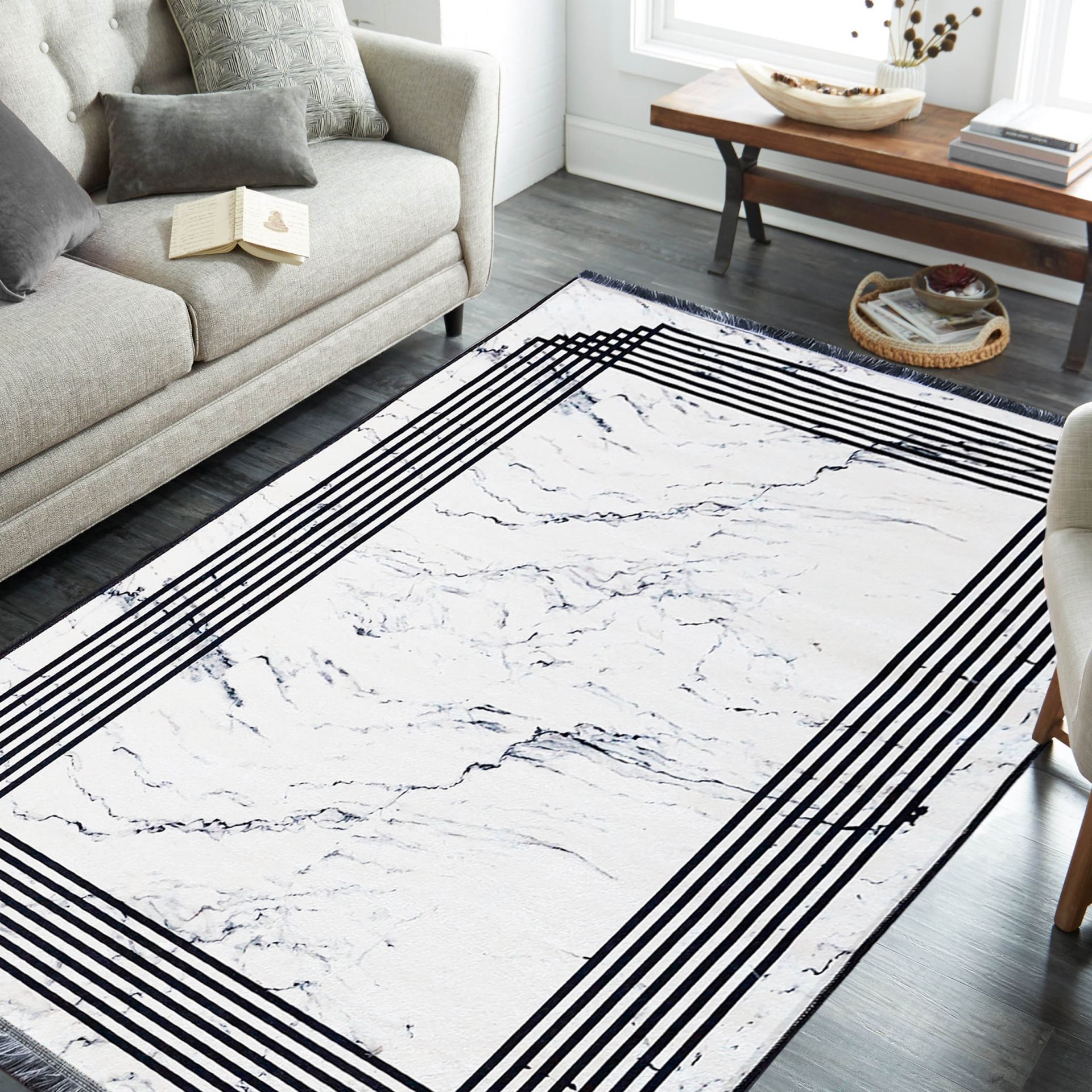 Dywan Antypoślizgowy Nowoczesny Horeca S-1113 - biało - czarny | biało ...